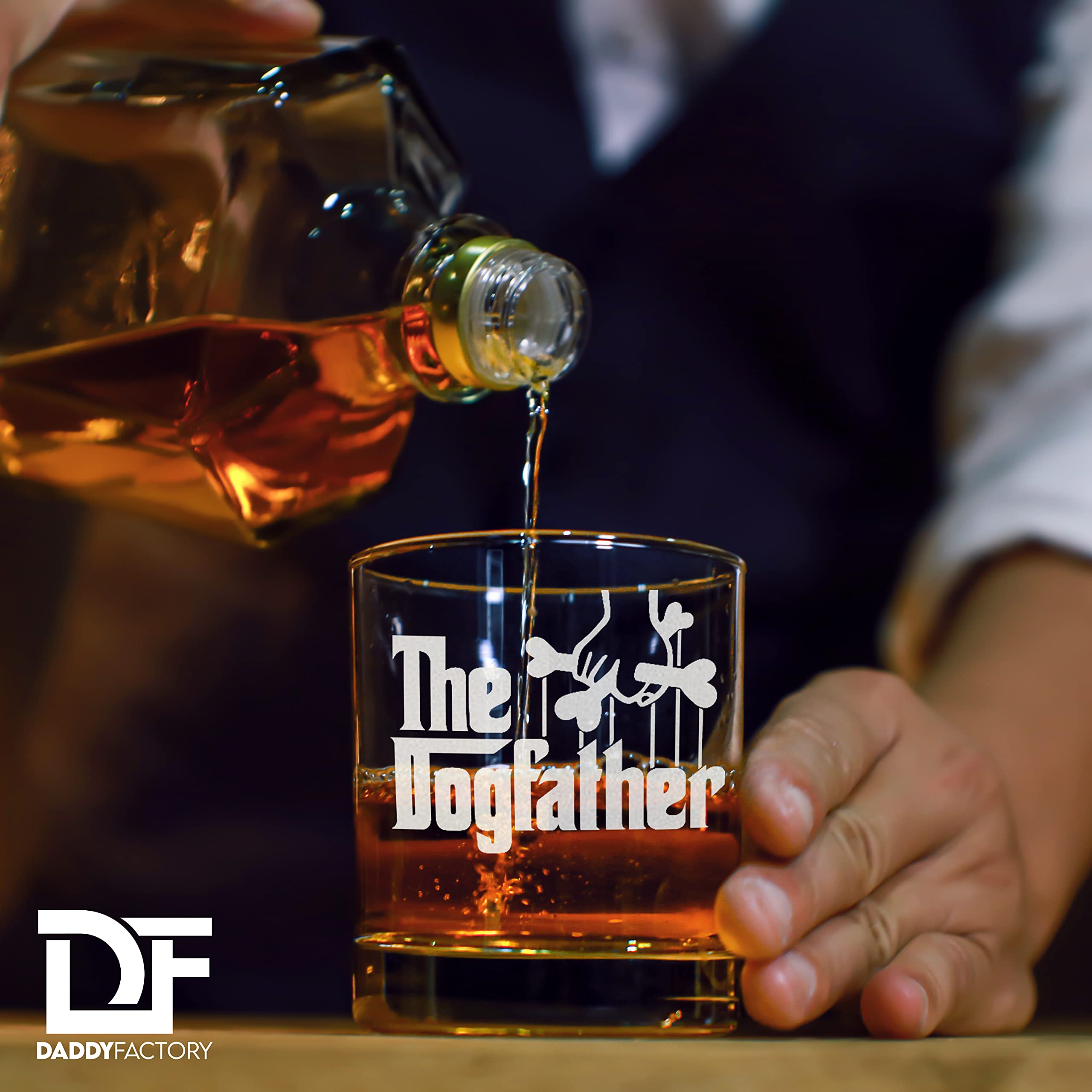 DADDY FACTORY Dog Dad Gifts - The Dogfather - Etched 10.25 Whiskey Rocks Glass, Funny Dog Lovers Gifts For Men - Father's Day Gift From Dog or Wife