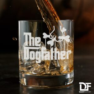 DADDY FACTORY Dog Dad Gifts - The Dogfather - Etched 10.25 Whiskey Rocks Glass, Funny Dog Lovers Gifts For Men - Father's Day Gift From Dog or Wife