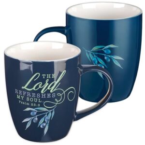 christian art gifts ceramic coffee & tea mug 13 oz microwave/dishwasher safe scripture mug for women: the lord refreshes my soul - psalm 23:3 inspirational bible verse with olive branch