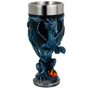 alikiki medieval fantasy blue dragon goblet - dungeons and dragons gifts party decoration d&d game chalice cup of thrones merchandise 7oz stainless steel gothic drinking cups