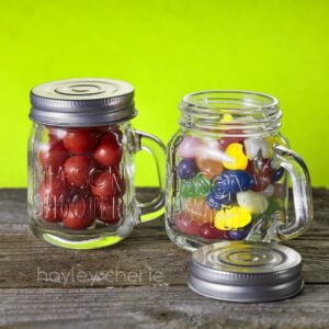 Hayley Cherie Mason Jar Shot Glasses with Leak Proof Lids (Set of 8) Mini Mason Shooter with Handles 2oz for Drinks, Liqueurs, Favors, Desserts, Parties, Gifts