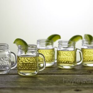 Hayley Cherie Mason Jar Shot Glasses with Leak Proof Lids (Set of 8) Mini Mason Shooter with Handles 2oz for Drinks, Liqueurs, Favors, Desserts, Parties, Gifts