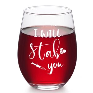 dazlute nurse gifts, i will stab you stemless wine glass for women nurse school nurse birthday christmas, funny gag gifts for nurse week nurse graduation nurse appreciation nurse practitioner, 17oz