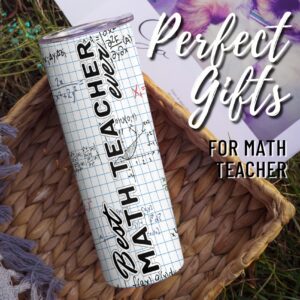 Onebttl Math Teacher Gift for Women Men, 20oz Stainless Tumblers with Lid and Straw, Math Teacher Gifts for Christmas, Birthday, Teacher Appreciation Day, Thanksgiving - Best Math Teacher Ever - White