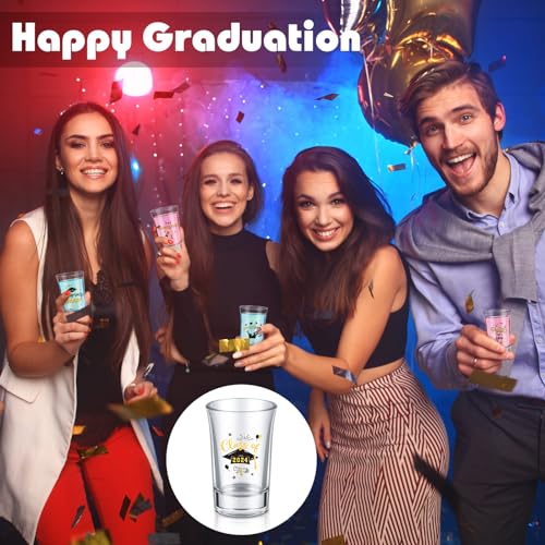 Rtteri 12 Pcs Graduation Clear Party Shot Glasses Set 2024 Graduation Whiskey Glass Gift 1.2 oz Thick Base Shot Glasses Funny Graduation Glass for College High School Graduate Party Supplies, 6 Styles