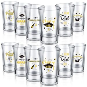 rtteri 12 pcs graduation clear party shot glasses set 2024 graduation whiskey glass gift 1.2 oz thick base shot glasses funny graduation glass for college high school graduate party supplies, 6 styles