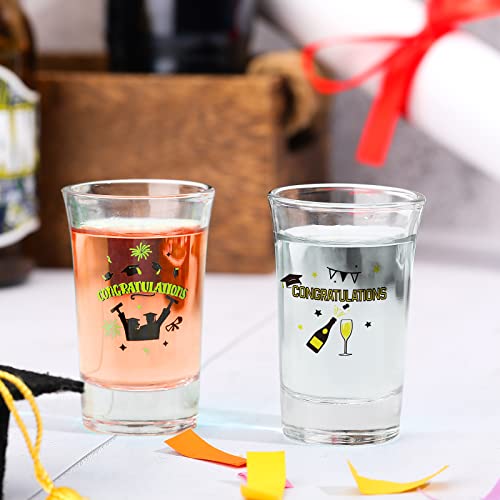 Rtteri 12 Pcs Graduation Clear Party Shot Glasses Set 2024 Graduation Whiskey Glass Gift 1.2 oz Thick Base Shot Glasses Funny Graduation Glass for College High School Graduate Party Supplies, 6 Styles