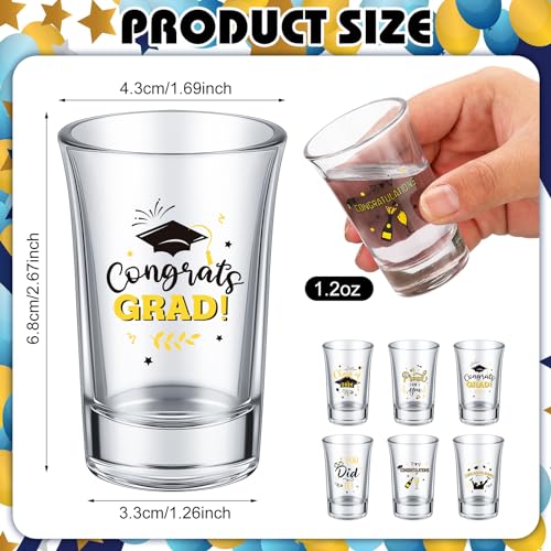 Rtteri 12 Pcs Graduation Clear Party Shot Glasses Set 2024 Graduation Whiskey Glass Gift 1.2 oz Thick Base Shot Glasses Funny Graduation Glass for College High School Graduate Party Supplies, 6 Styles