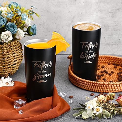 Set of 2 Mother Father of The Bride Groom Tumbler Mug Stainless Steel Tumbler with Lid and Straw Brushes Bridal Shower Party Travel Mug Wedding Engagement Favors (7 Inch, Simple Style for Father)