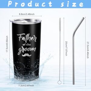 Set of 2 Mother Father of The Bride Groom Tumbler Mug Stainless Steel Tumbler with Lid and Straw Brushes Bridal Shower Party Travel Mug Wedding Engagement Favors (7 Inch, Simple Style for Father)