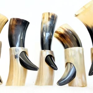 5x Viking Drinking Horn Cups | Viking gift for men 100% Natural Norse Goblet Ale Mead Beer mug Wine with Stand 10oz (9"-12")