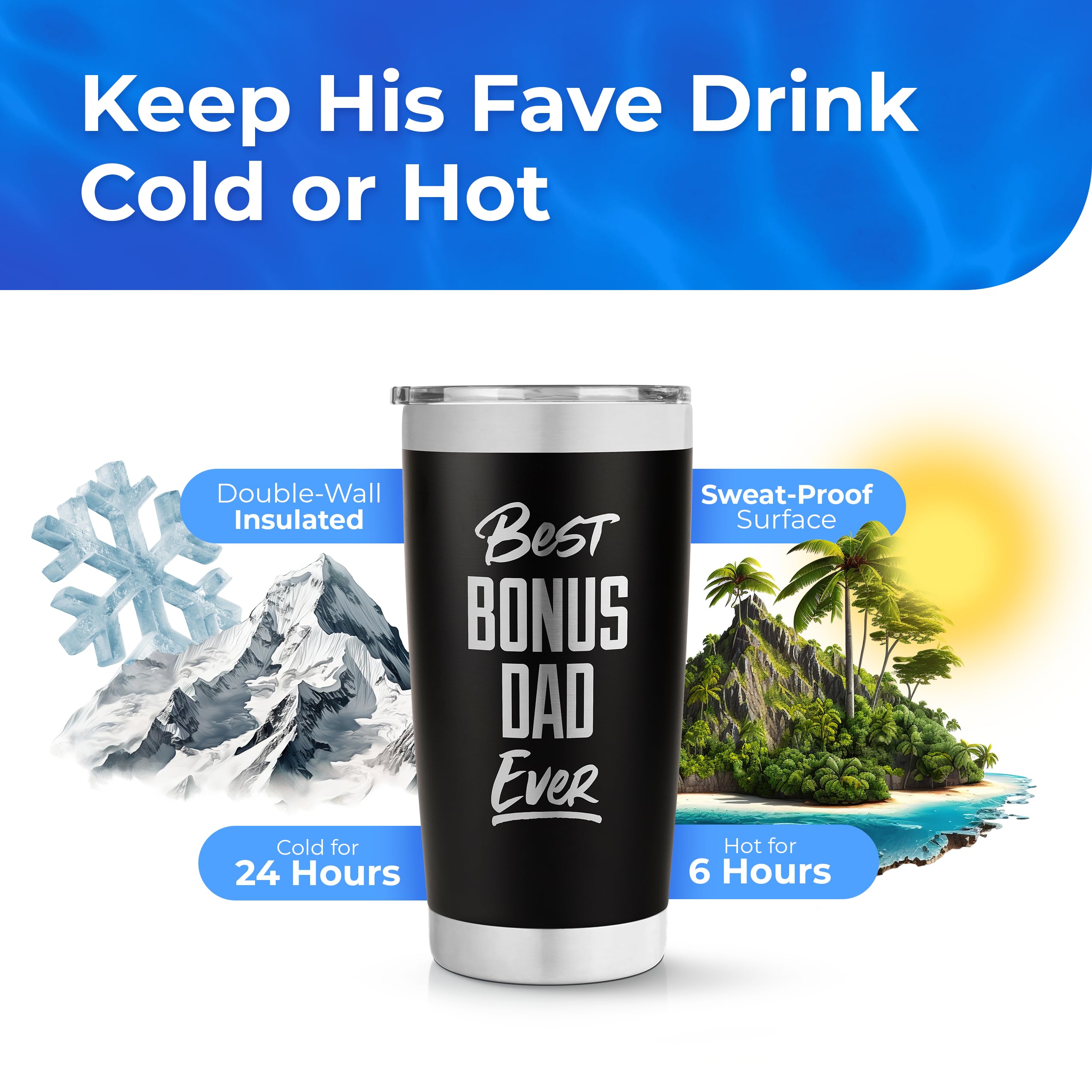 SassyCups Best Bonus Dad Ever Tumbler - Step Dad - Bonus Dad Gifts - Insulated Travel Coffee Mug for Dad