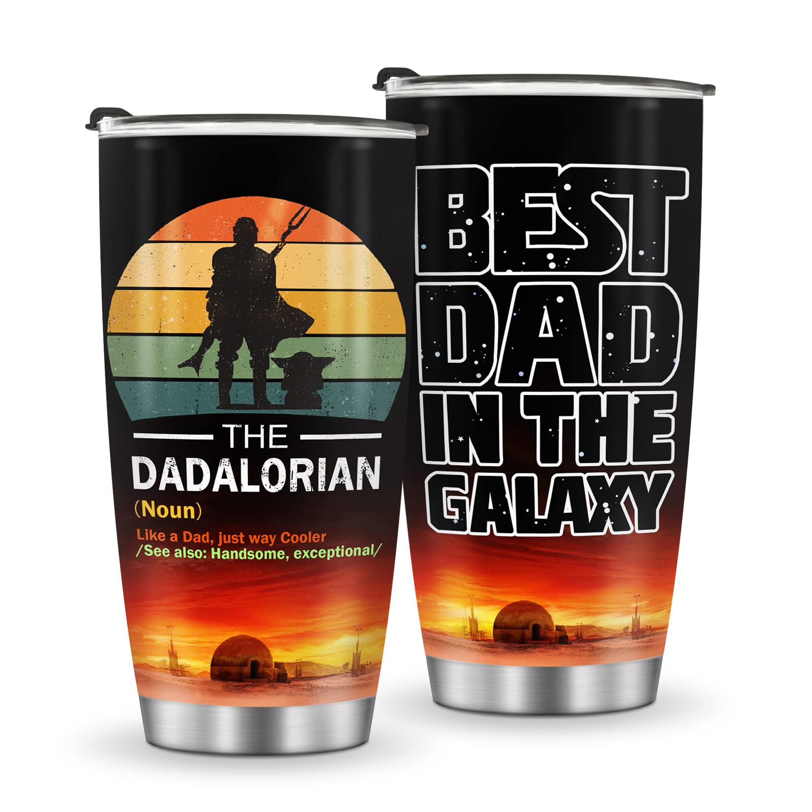 Jekeno Mug Tumbler Gifts for Dad - Presents for Daddy Papa Fathers Day Birthday from Daughter Son Wife Best Dad In The Galaxy Dadalorian Coffee Cup Grandpa Husband 20oz Stainless Steel