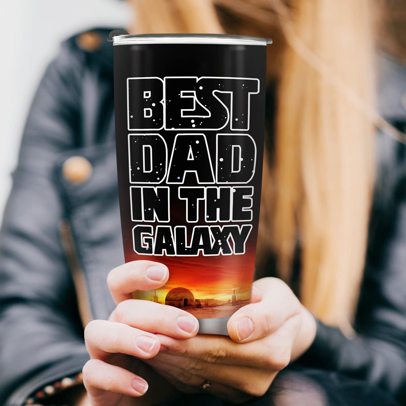 Jekeno Mug Tumbler Gifts for Dad - Presents for Daddy Papa Fathers Day Birthday from Daughter Son Wife Best Dad In The Galaxy Dadalorian Coffee Cup Grandpa Husband 20oz Stainless Steel