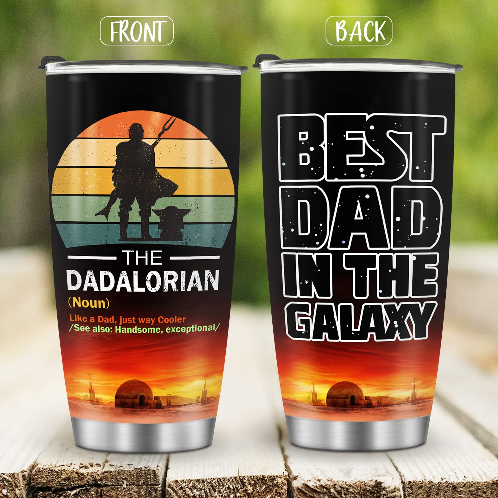 Jekeno Mug Tumbler Gifts for Dad - Presents for Daddy Papa Fathers Day Birthday from Daughter Son Wife Best Dad In The Galaxy Dadalorian Coffee Cup Grandpa Husband 20oz Stainless Steel