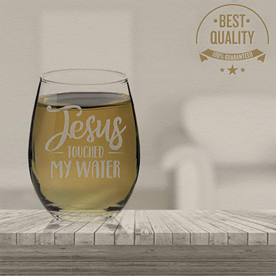 Veracco Jesus Touched My Water Stemless Wine Glass Funny Birthday Gift For Someone Who Loves Drinking Bachelor Party Favors (Clear, Glass)