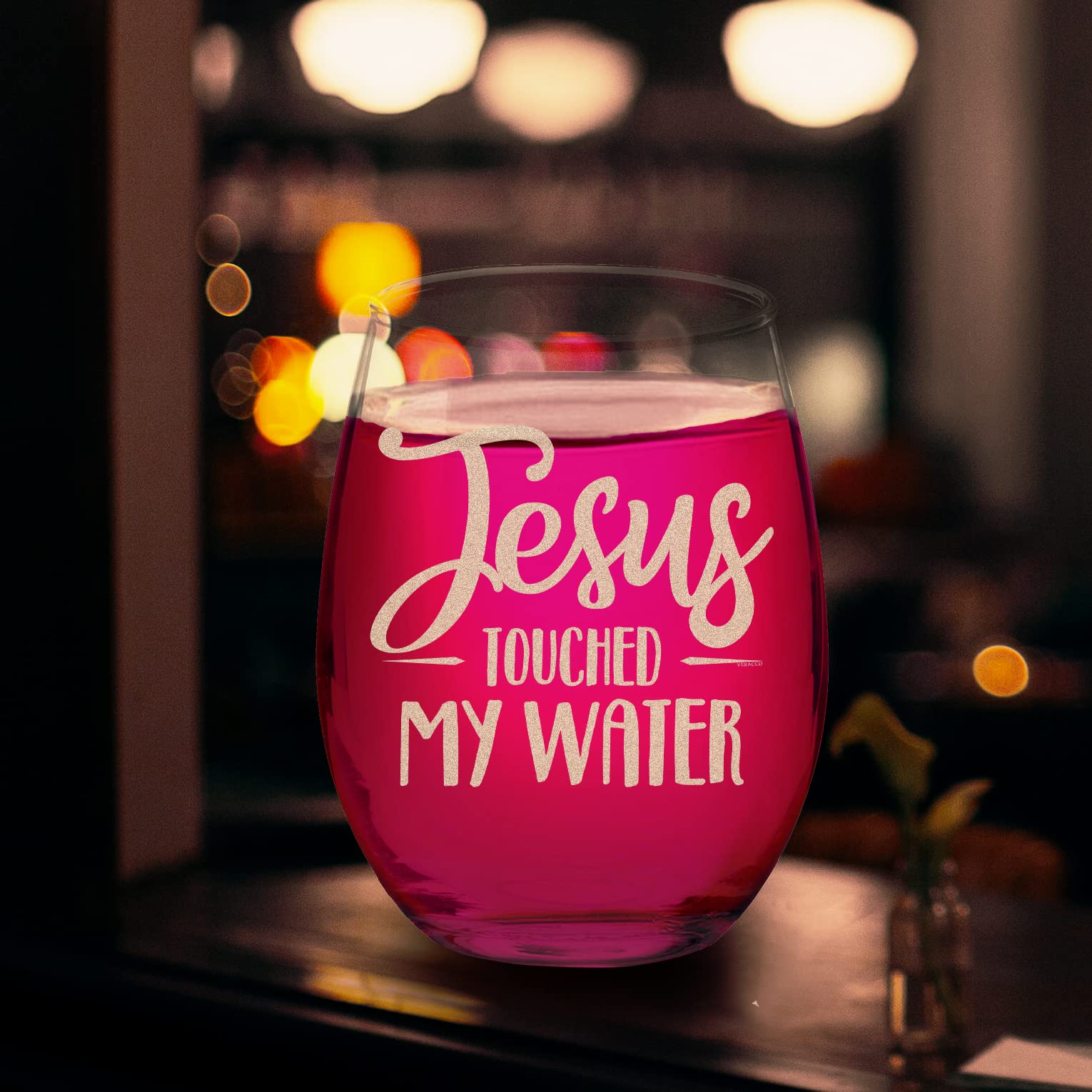 Veracco Jesus Touched My Water Stemless Wine Glass Funny Birthday Gift For Someone Who Loves Drinking Bachelor Party Favors (Clear, Glass)