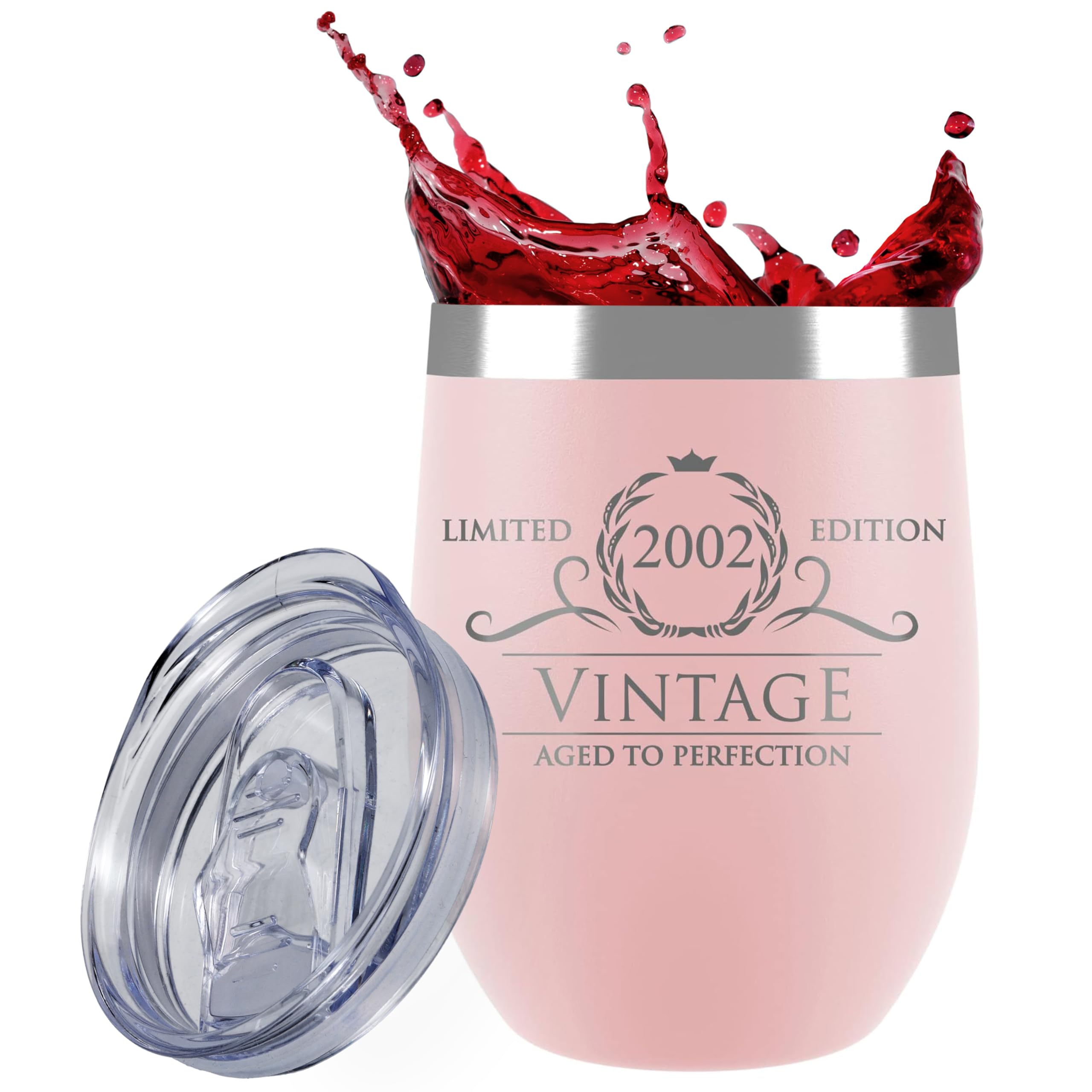 21 Year Old Birthday Gifts for Her - 2002 12 oz Blush Stemless Wine Tumbler - 21 Birthday Gifts for Her Him - 21st Birthday Gifts for Her - 21st Birthday Decorations for Her - 21 Glasses Birthday