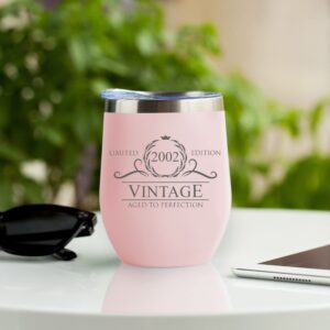 21 Year Old Birthday Gifts for Her - 2002 12 oz Blush Stemless Wine Tumbler - 21 Birthday Gifts for Her Him - 21st Birthday Gifts for Her - 21st Birthday Decorations for Her - 21 Glasses Birthday