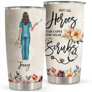 personalized nurse tumbler, custom name appreciation nurse gifts, nurse tumbler gifts for women, 20 oz stainless steel, coffee travel mug birthday christmas cups nurse week, graduation nurse gifts