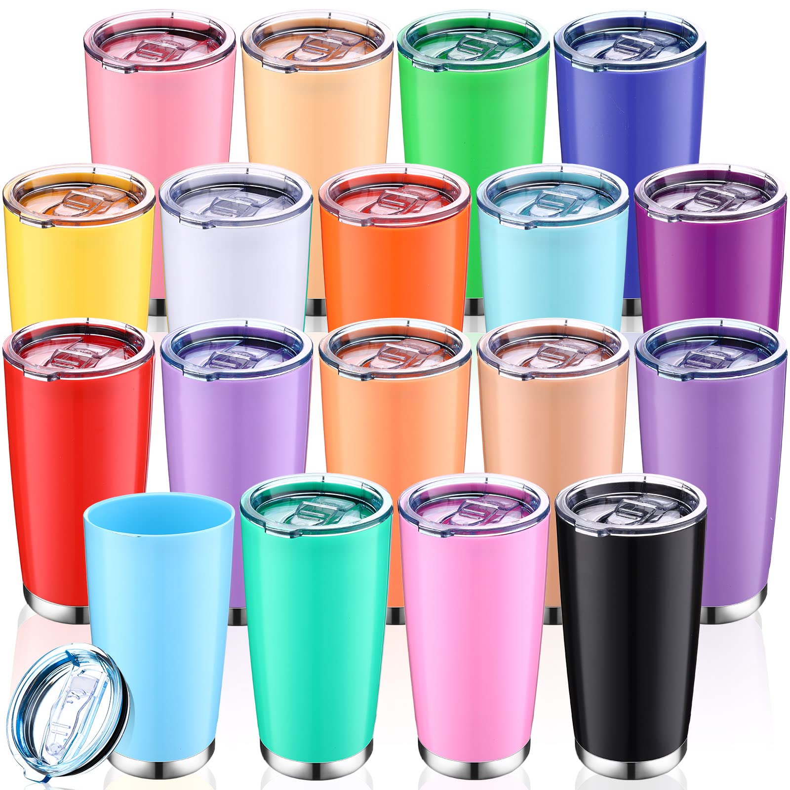 18 Pcs Colorful Plastic Tumblers with Lid, Plastic Tumblers Drinking Glasses 20 Oz, AS Material Plastic Cup Tumbler Cup Bulk for Juice, Coffee, Cold Drinks, DIY Craft Glasses, Gifts