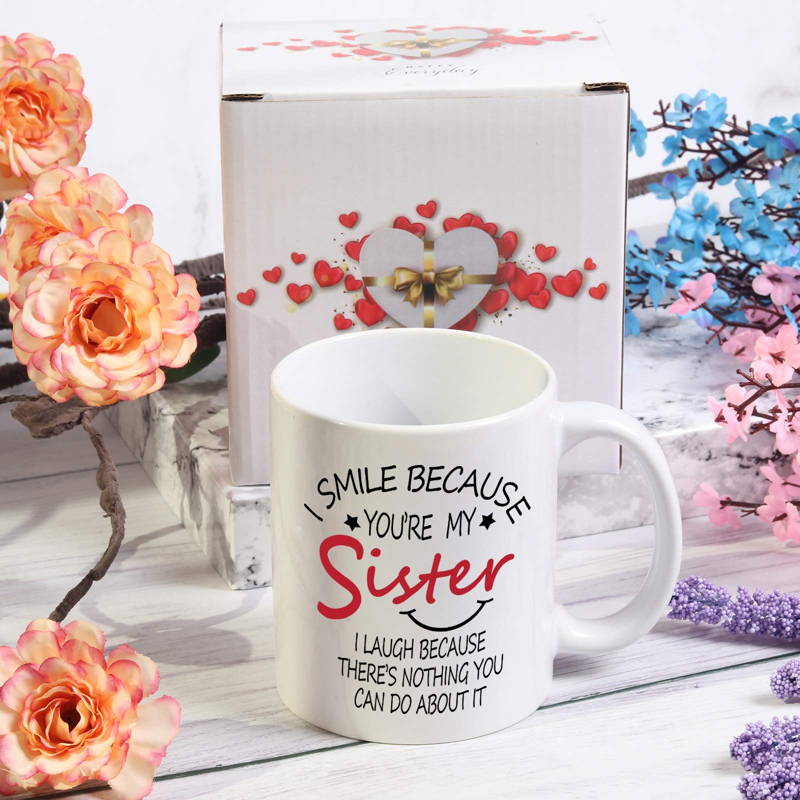 Toshiy I Smile Because You Are My Sister Mug I Laugh Because Sister Coffee Mug Coffee Cups for Sisters Birthday Gifts for Sister In Law from Sister Brother Sister Sis Mug 11 Ounce