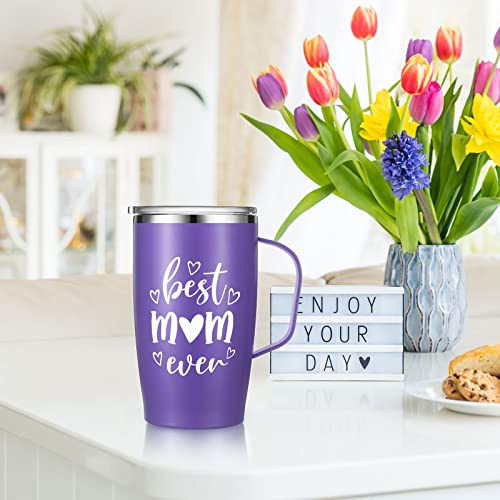 Lallisa Best Mom Ever Christmas Gifts from Daughter Stainless Steel Insulated Travel Tumbler with Straw and Mother's Day Keychain 16 oz Coffee Mug Cup Mother's Day Birthday Gift Set (Purple)