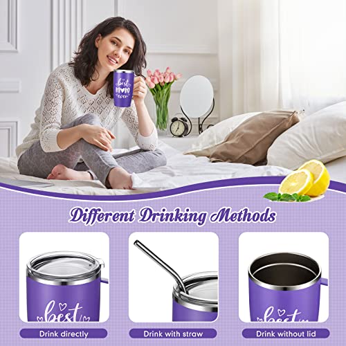 Lallisa Best Mom Ever Christmas Gifts from Daughter Stainless Steel Insulated Travel Tumbler with Straw and Mother's Day Keychain 16 oz Coffee Mug Cup Mother's Day Birthday Gift Set (Purple)