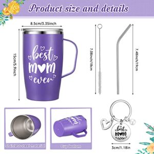 Lallisa Best Mom Ever Christmas Gifts from Daughter Stainless Steel Insulated Travel Tumbler with Straw and Mother's Day Keychain 16 oz Coffee Mug Cup Mother's Day Birthday Gift Set (Purple)