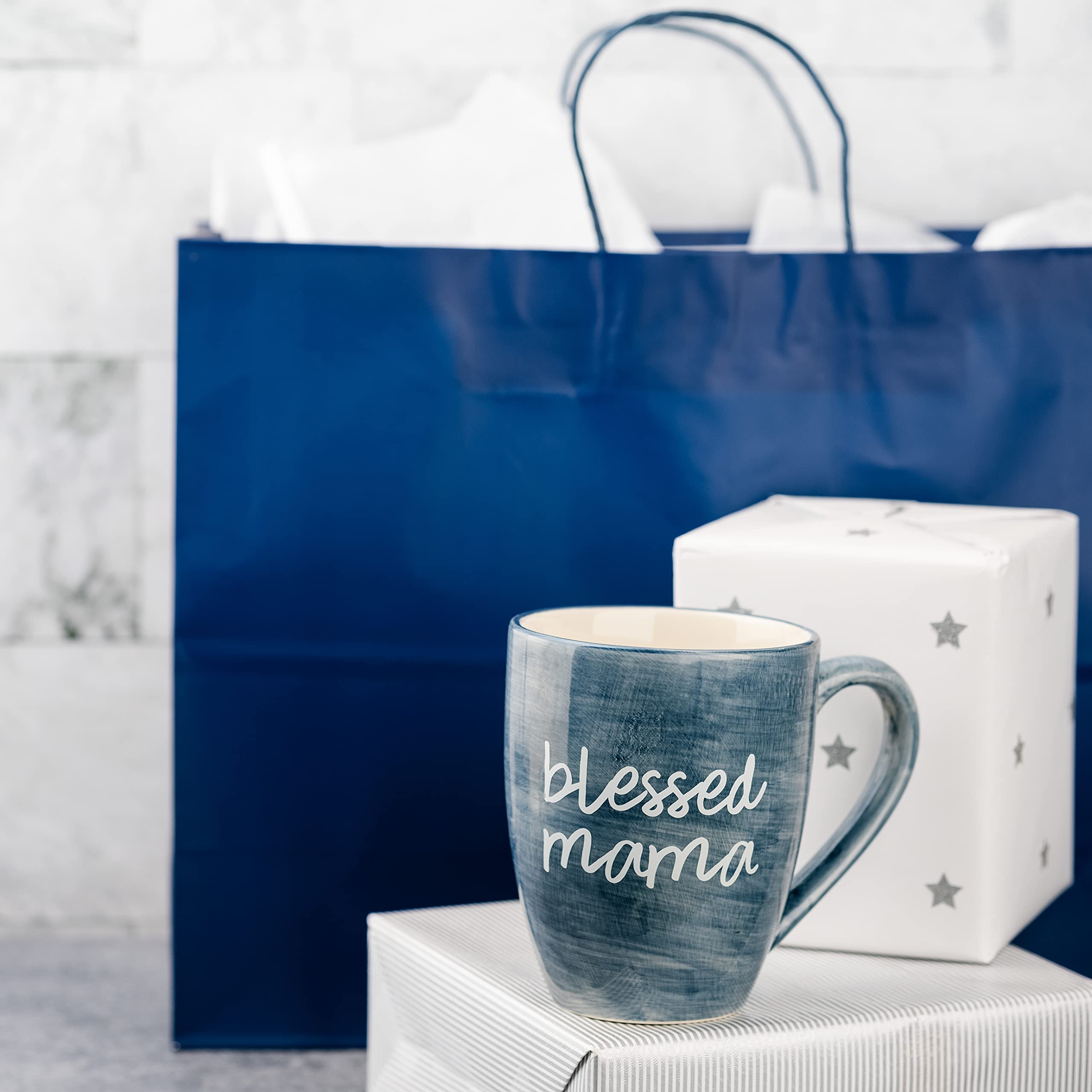 Mom Life Blessed Mama Navy Blue Large 20 oz Ceramic Coffee Mug Tea Cup, Blue