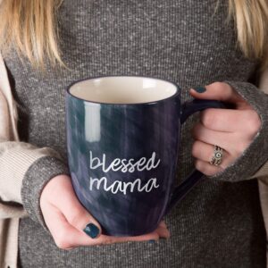 Mom Life Blessed Mama Navy Blue Large 20 oz Ceramic Coffee Mug Tea Cup, Blue