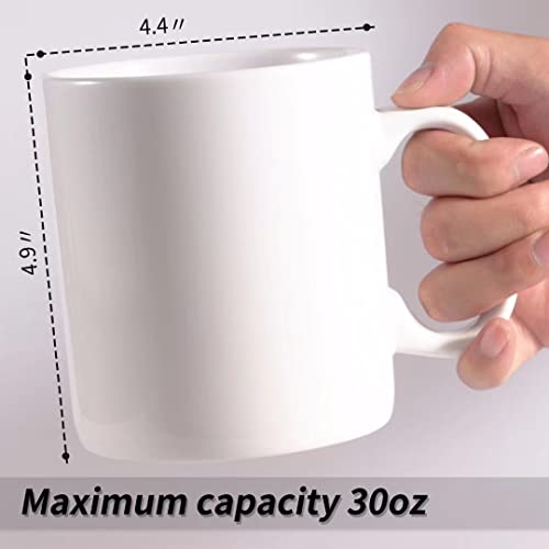 BYCNZB 30oz Super Large Ceramic Coffee Mugs Large Handles Set of 2 (White)