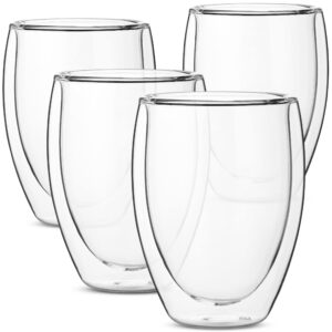 btat- wineglass, 4 pack, 12 oz (350 ml), double wall insulated, double wall glass cup, stemless wine glass, glasses for wine, wine glasses stemless, stemless wine glass set, short wine glasses