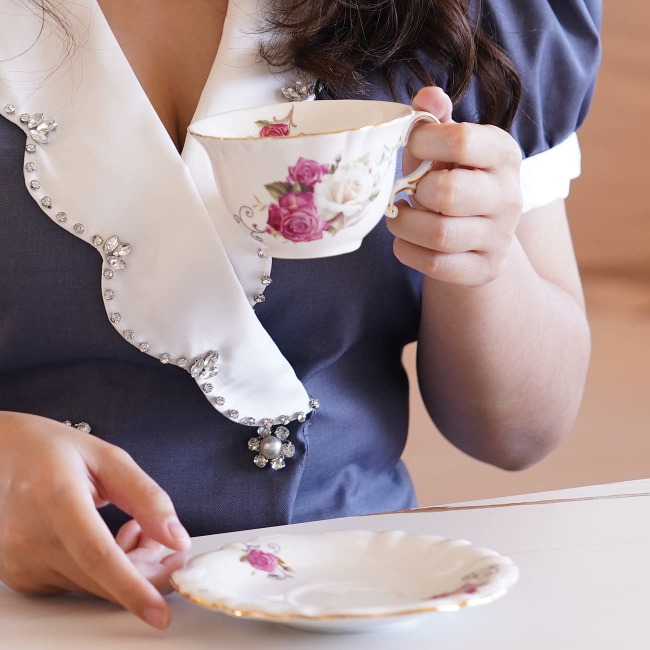 Jomop Ceramic Tea Cups Coffee Cup and Saucers Set of 4 (Rose)