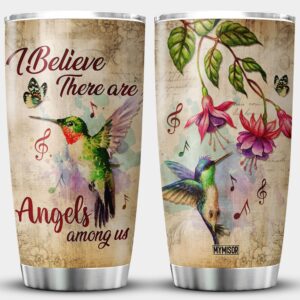 mymisor hummingbird tumbler for women i believe there are angels vintage flower floral bird lover gift ideas stainless steel coffee cup with lid 20oz christian hummingbird