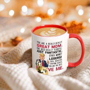 YHRJWN - Gifts for Mom, Great Mom Coffee Mug, Mom Birthday Gifts, Funny Mom Cup Gifts from Daughter Son, Great Mothers Day Gifts Christmas for Mom Mother 11 Oz White(Red Handle)