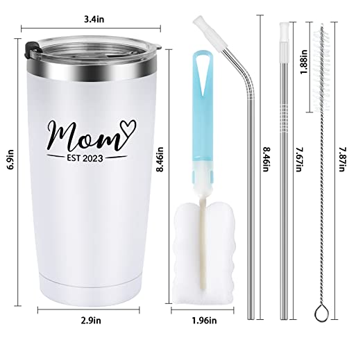 Qtencas Gifts for Parents-Mom and Dad Est 2023 Stainless Steel Insulated Travel Tumbler Set, Mom and Dad Gifts Christmas Gifts for New Parents Pregnancy New Mom New Dad Anniversary(20oz, Black&White)