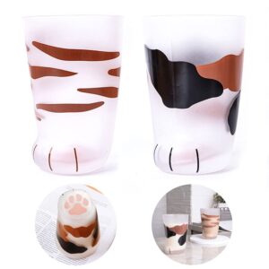 cat paw cup，cat claw cup milk glass frosted glass cup cute cat foot claw print mug cat paw for coffee kids milk glass cups tumbler personality breakfast milk cup (color 1+color 2)