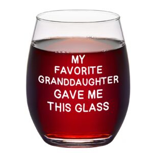 dazlute funny grandparents gift, mother’s day father’s day birthday christmas gifts for grandma grandpa grandparents from granddaughter, 15 oz my favorite granddaughter gave me wine glass