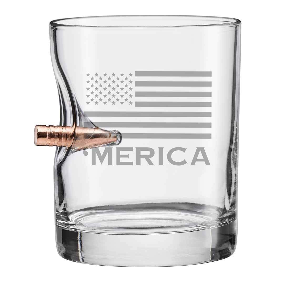 BenShot 'Merica Rocks Glass with Real .308 Bullet - 11oz | Made in the USA