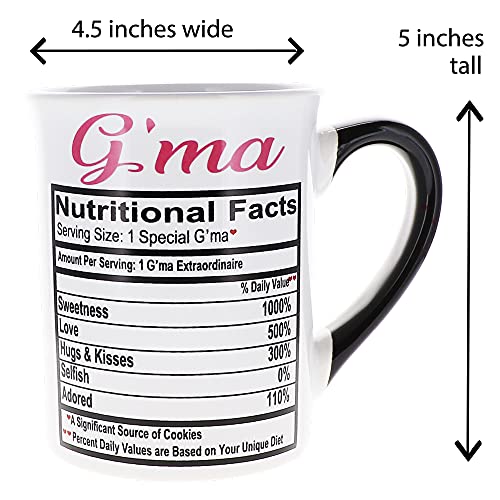 Cottage Creek G-ma Mug, Large 16oz. Ceramic Gma Coffee Mug, G'ma Grandma Gifts