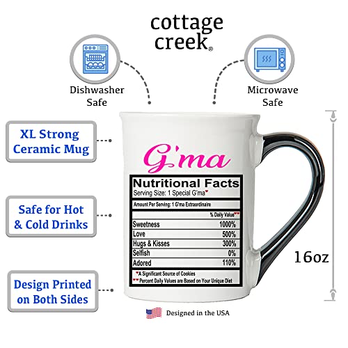 Cottage Creek G-ma Mug, Large 16oz. Ceramic Gma Coffee Mug, G'ma Grandma Gifts