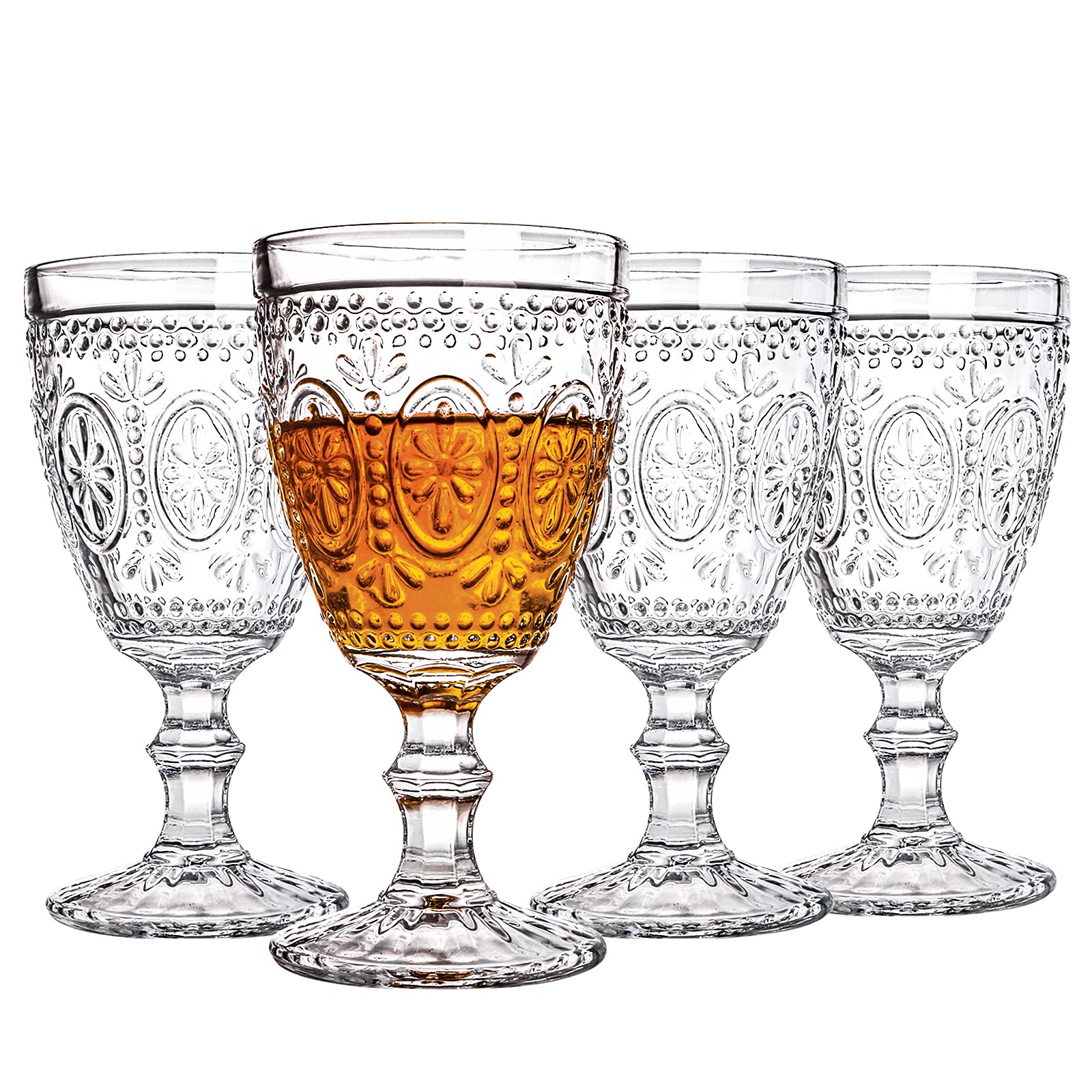 Bekith Classic Goblet Party Glasses, Wine Glasses Goblets, Iced Tea Glasses, Beverage Stemmed Glass Cups, 12 Ounce, Set of 4