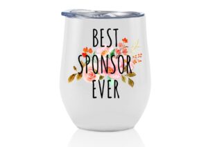 onebttl sponsor gift wine tumbler - 12oz double wall vacuum insulated stainless steel cup mug with lid, confirmation sponsor gift for women - white