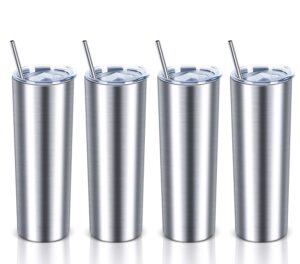 wzaytia 20 oz skinny tumbler set, skinny stainless steel tumbler set with lids, insulated skinny slim water tumbler for diy, silver