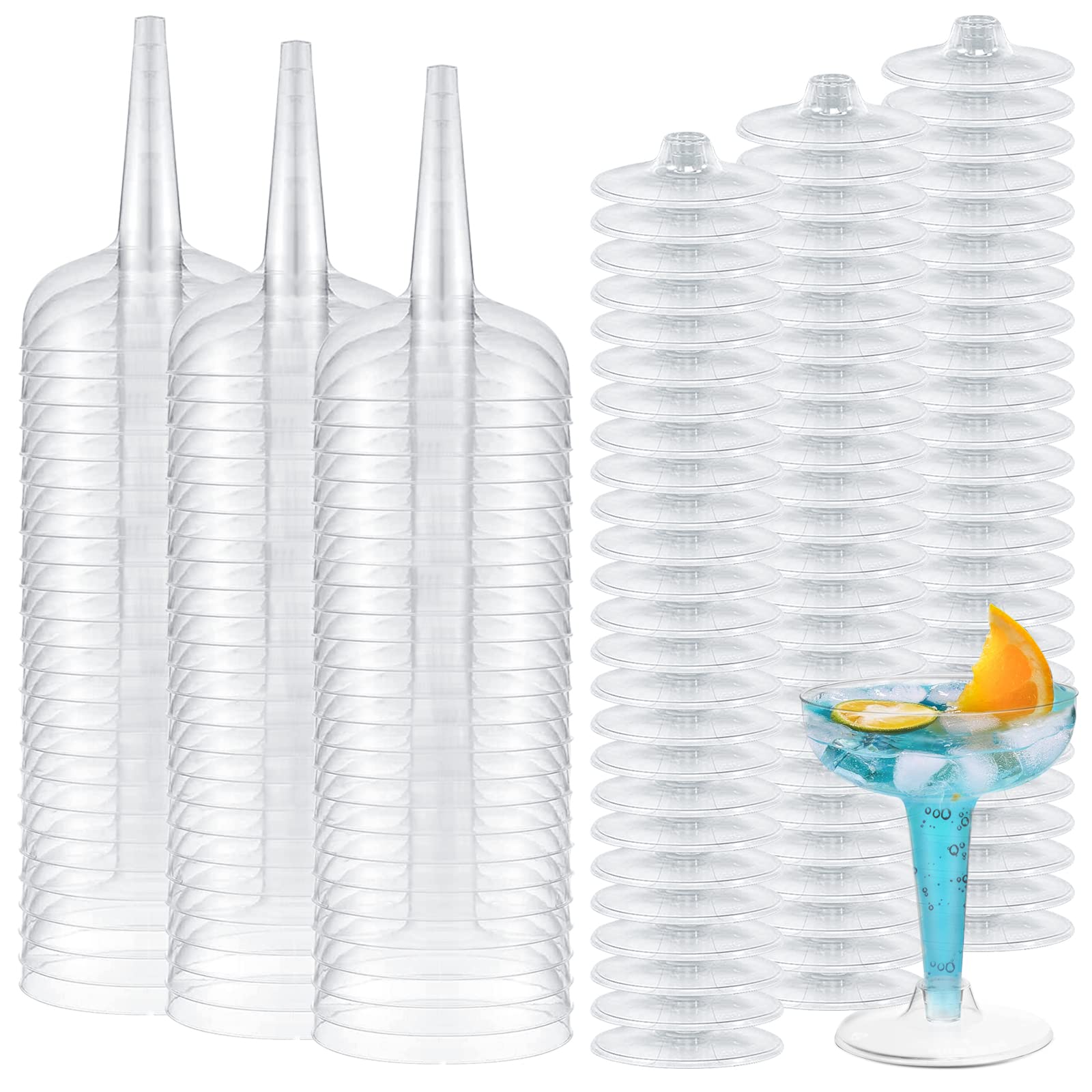 AOBOPLE 75 Pack Plastic Champagne Coupe, 4 Oz Plastic Party Champagne Cups, Stackable Stemmed Glasses Plastic Coupe for Party, Wedding, Celebration