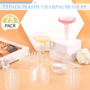 AOBOPLE 75 Pack Plastic Champagne Coupe, 4 Oz Plastic Party Champagne Cups, Stackable Stemmed Glasses Plastic Coupe for Party, Wedding, Celebration