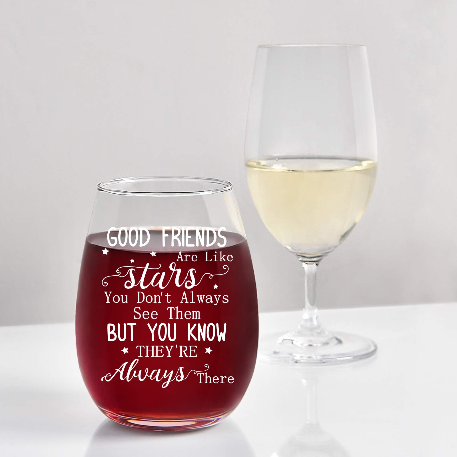 Friend Gift - Friend Stemless Wine Glass 15Oz, Good Friends Are Like Stars Wine Glass for Women, Sisters, Girls, Best Friends, Soul Sister, Gift Idea for Christmas, Birthday, Galentine's Day