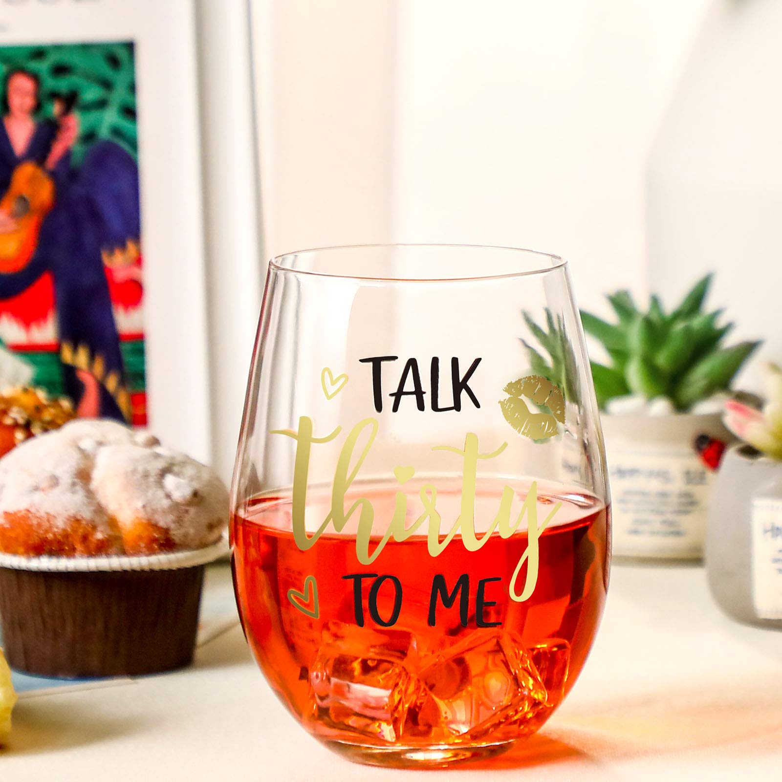 Talk Thirty To Me Wine Glass 30th Birthday Stemless Wine Glass Black Stemless Glass Cups Dirty 30 Birthday Present for Women Men Friends Thirty Birthday Present Wedding Anniversary Party Favors, 17 Oz