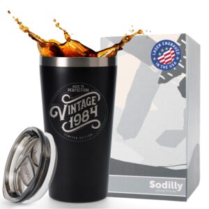 sodilly coffee tumbler - vintage 1983 design - ideal 1983 birthday gifts for men - perfect for 40th birthday celebrations - unique 40th birthday travel mug - 1983 vintage 16 oz black coffee tumbler